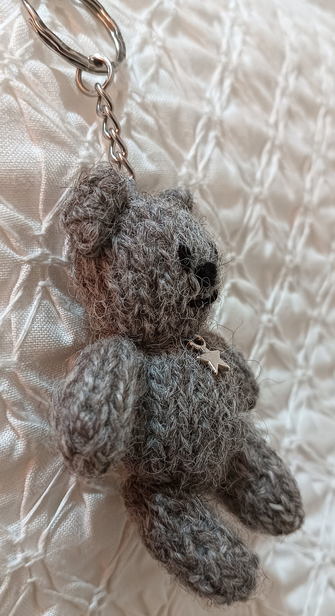Hand Knitted Mini Teddy Bear Key Ring From Hand Spun Alpaca Wool With ...