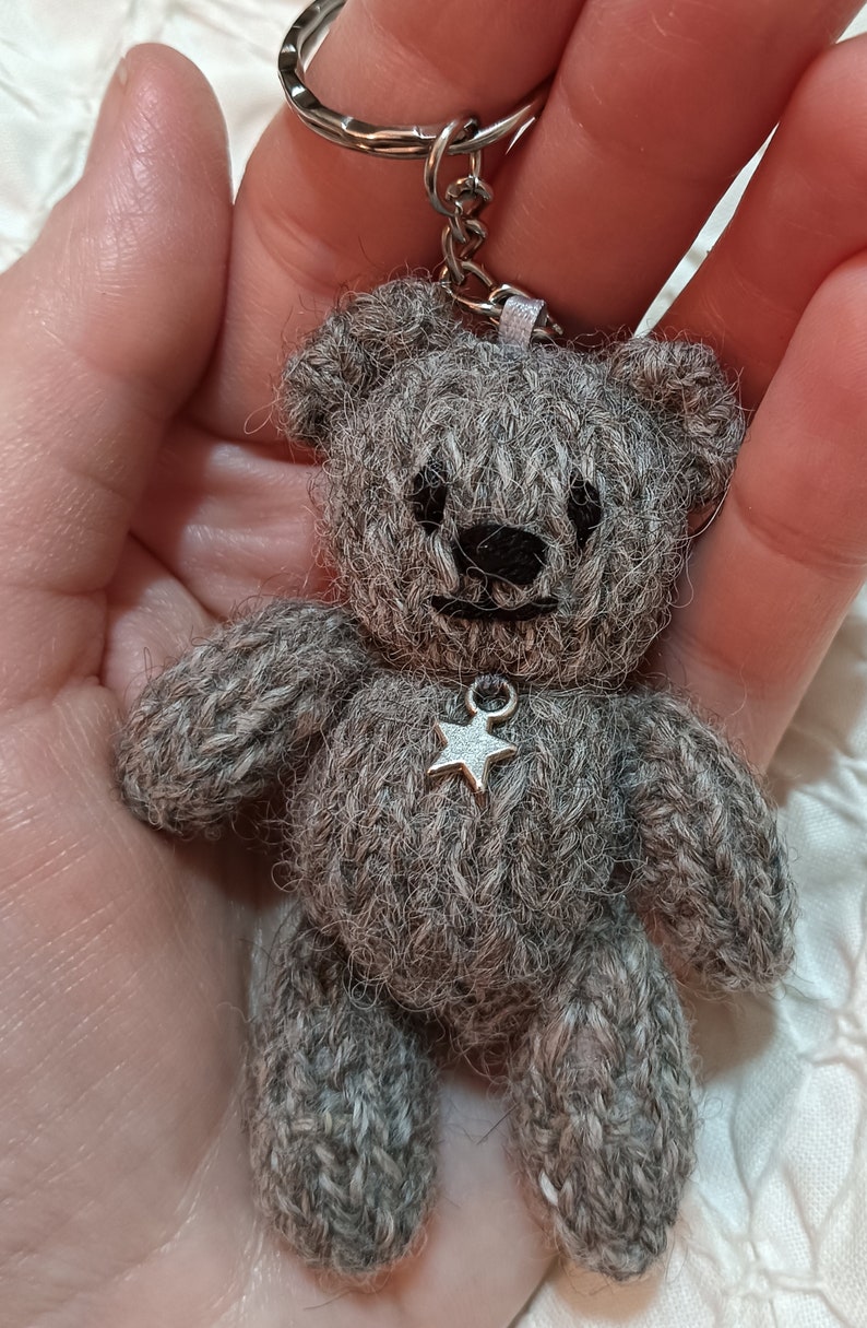 Hand Knitted Mini Teddy Bear Key Ring From Hand Spun Alpaca Wool With ...