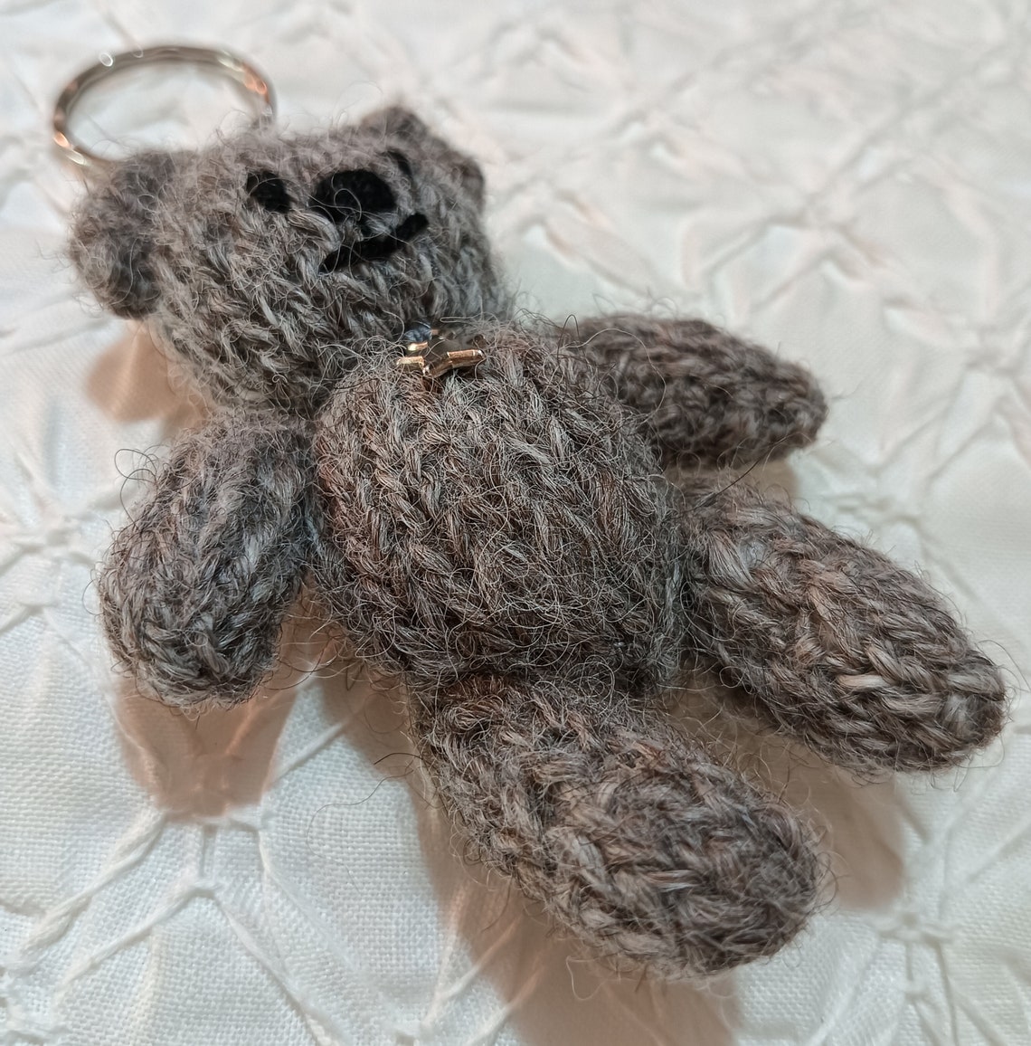 Hand Knitted Mini Teddy Bear Key Ring From Hand Spun Alpaca Wool With ...