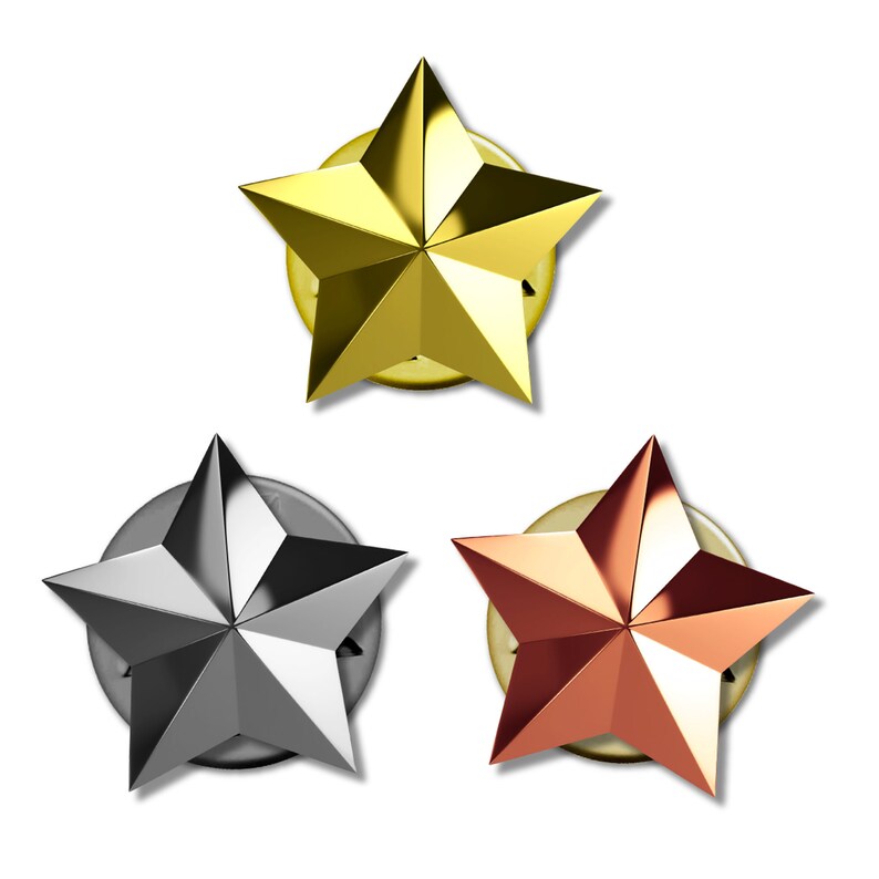 Pack of 10 X 3D Metal Star Badges - Available in Gold, Silver & Bronze ...