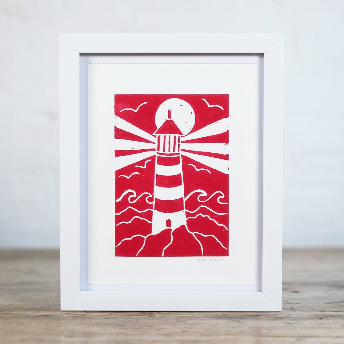 Lighthouse Print, Handprinted Linocut Print. First Class Post. - Etsy