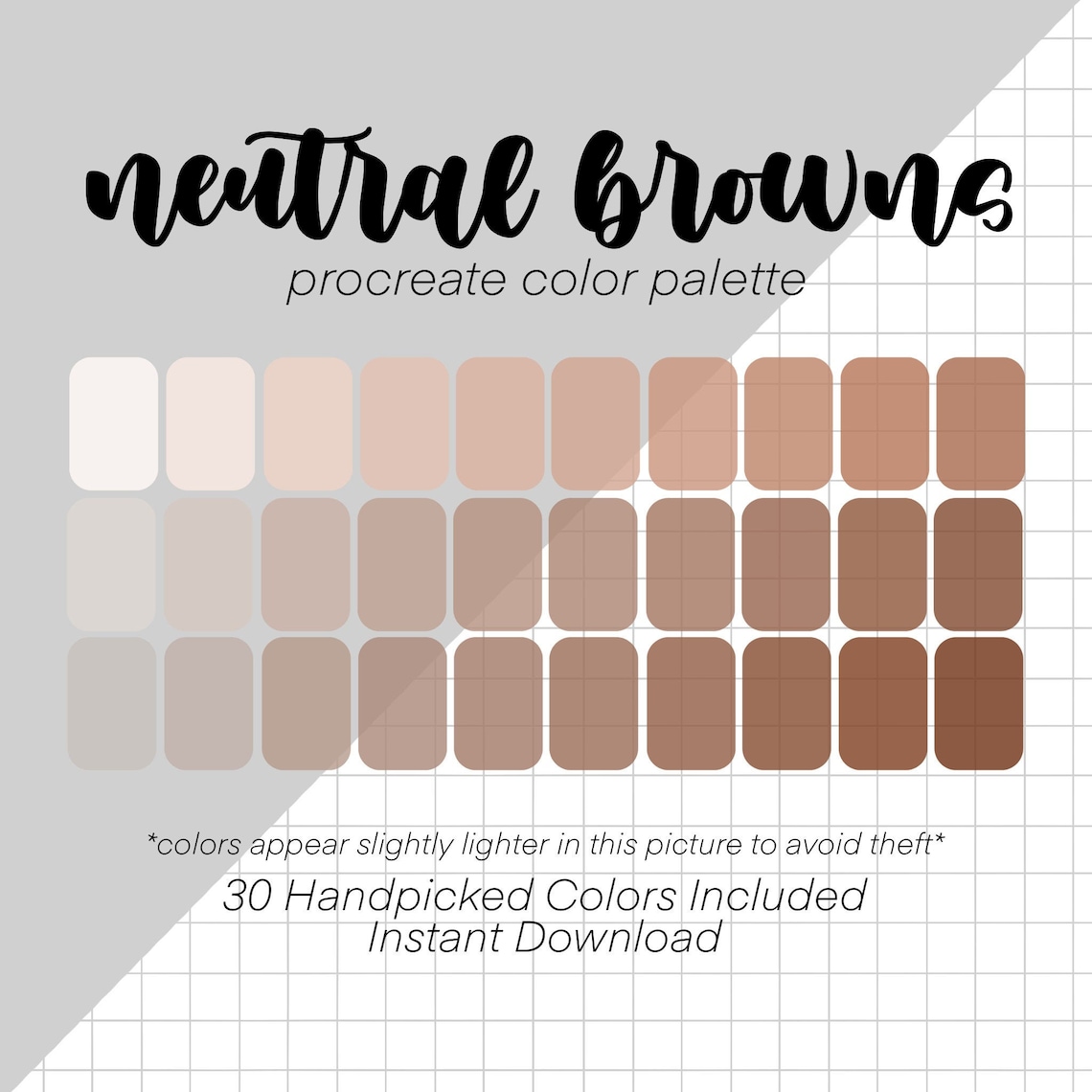 Neutral Browns Procreate Color Palette 30 Colors Included Instant