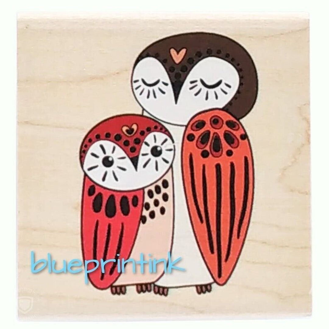 NEW Stampabilities 2 Owls Mounted Rubber Stamp Mother Child Heart Boho ...