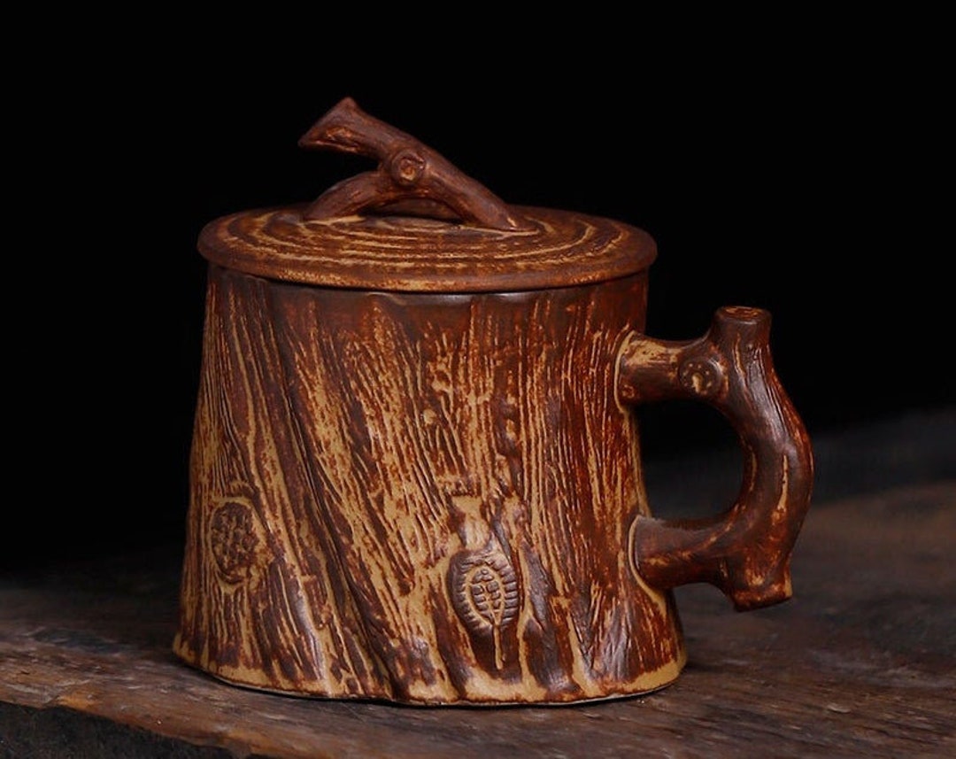 Ceramic Tea Mug With Lid Tree Stump Teacup 230ml - Etsy