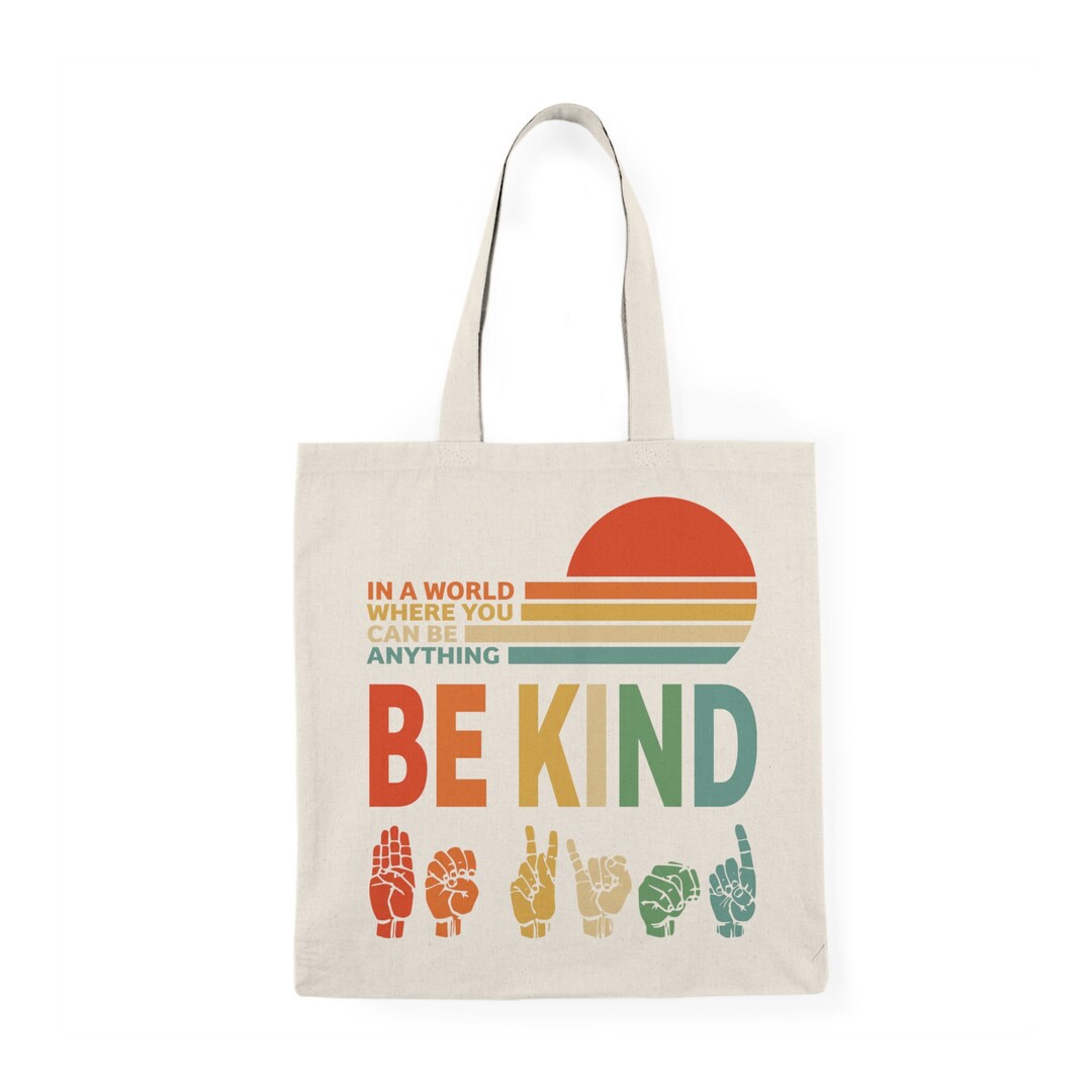 Be Kind Canvas Tote Bag, Be Kind Sign Language Tote Bag, Be Kind Canvas ...