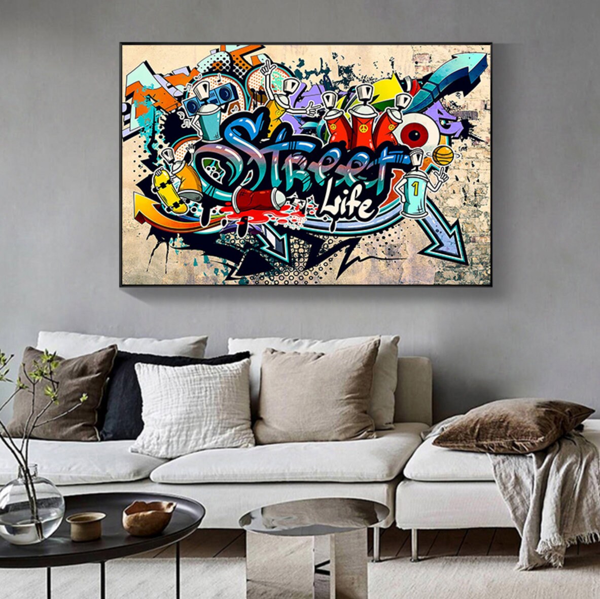 93 Extra Large Graffiti Style Painting, Street Art Print on Canvas ...
