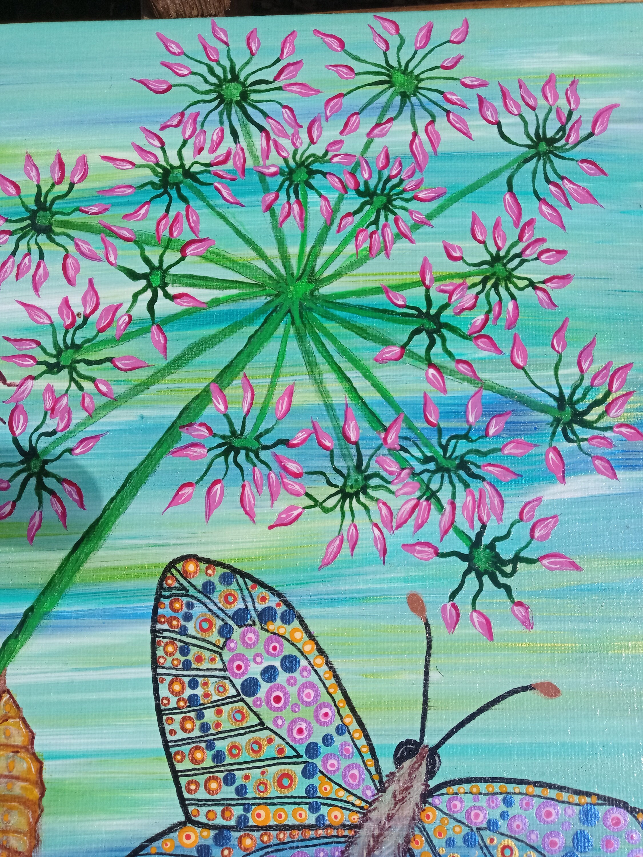 Butterfly Life Cycle original Dot Art Acrylic Painting. Blue Background ...