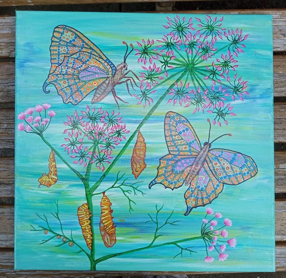Butterfly Life Cycle Original Dot Art Acrylic Painting. - Etsy