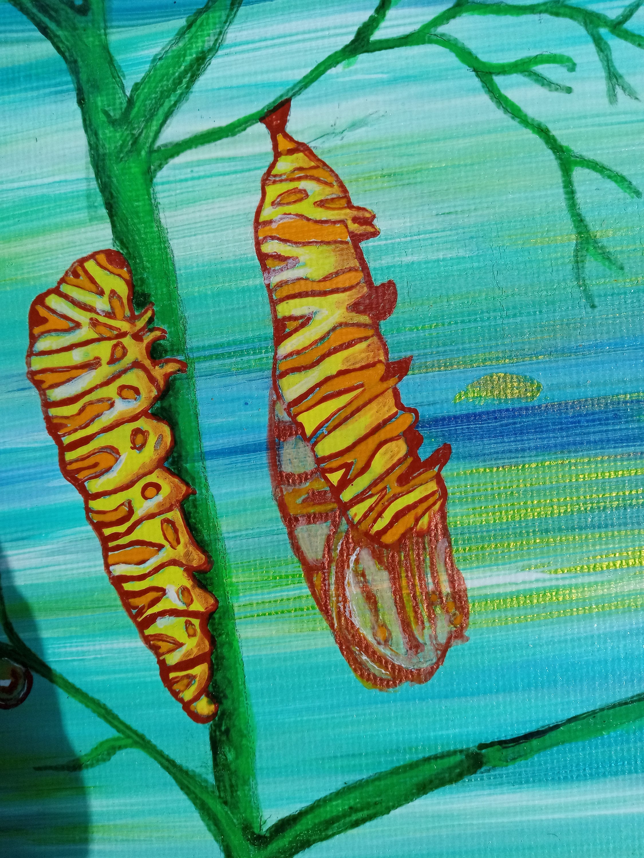 Butterfly Life Cycle original Dot Art Acrylic Painting. Blue - Etsy