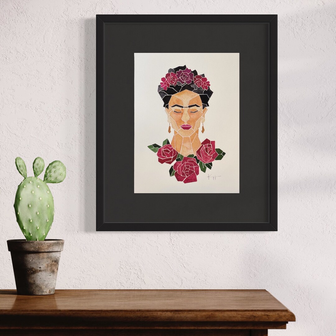 Frida Kahlo Watercolor Print | Geometric Art - Etsy