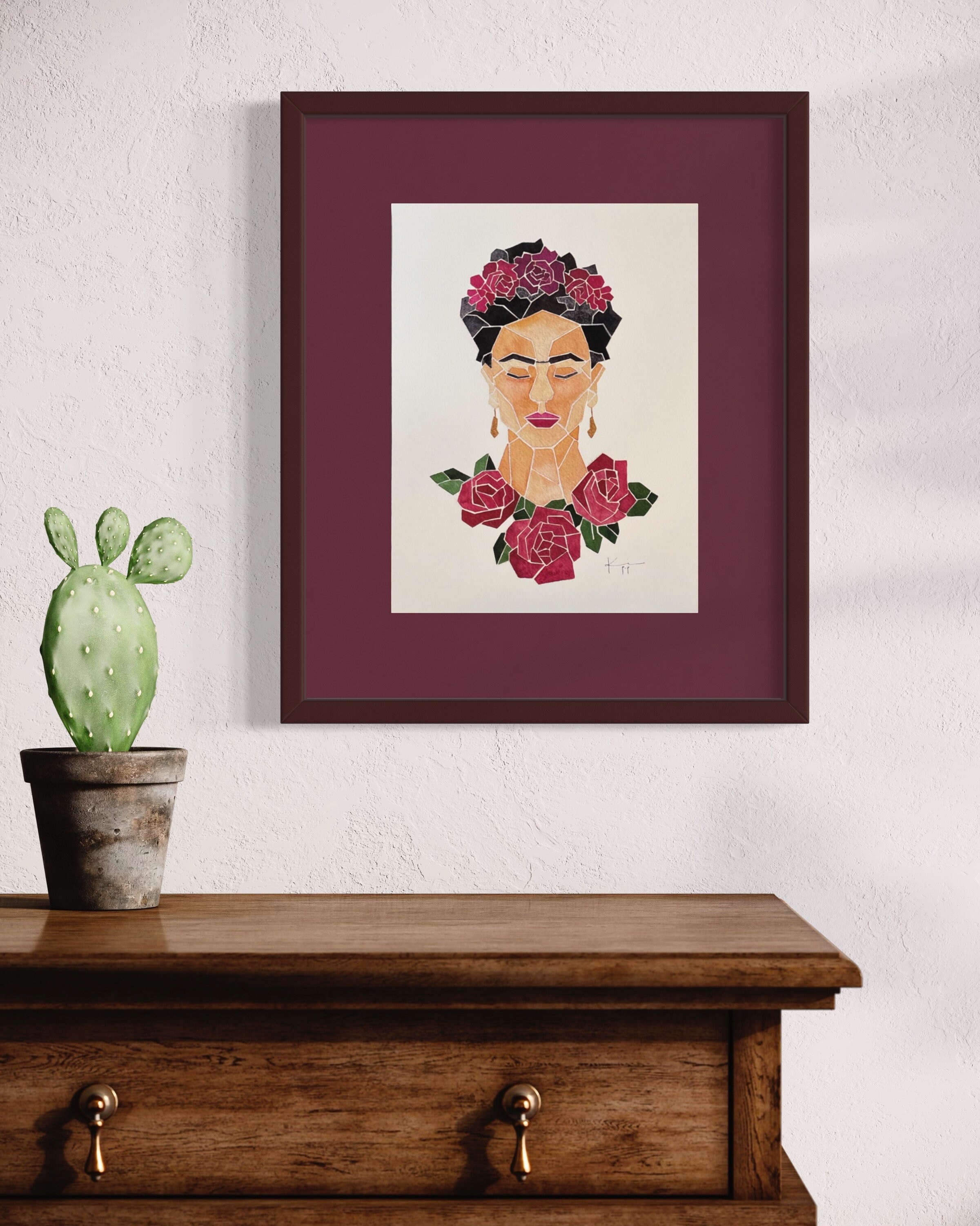 Frida Kahlo Watercolor Print | Geometric Art - Etsy