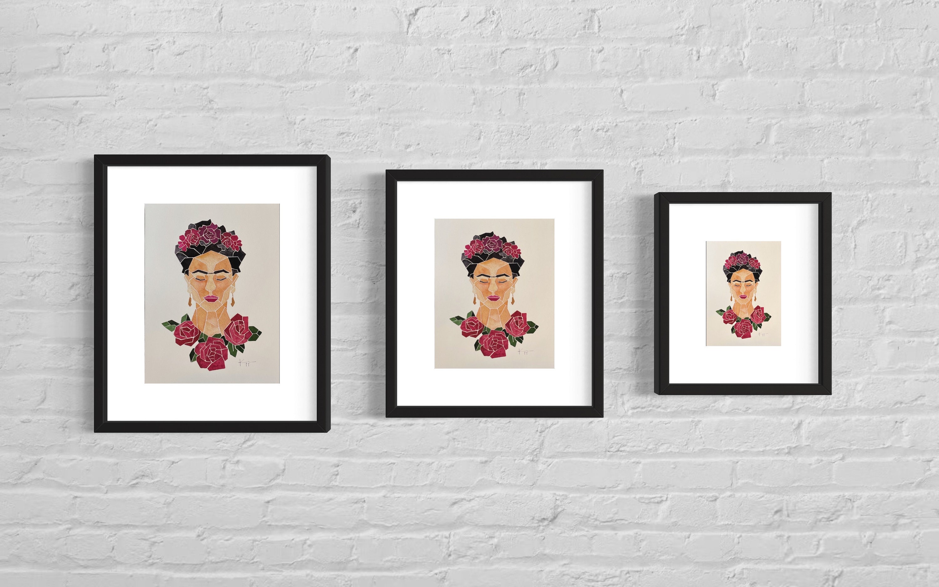 Frida Kahlo Watercolor Print | Geometric Art - Etsy