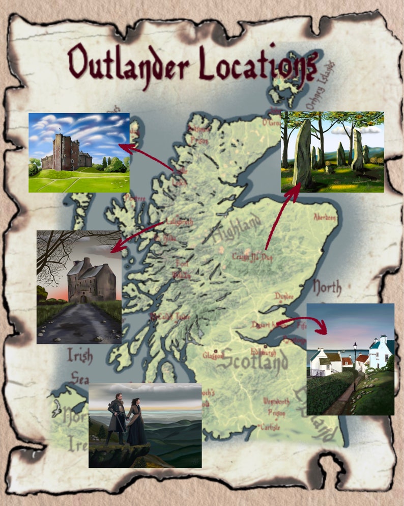 Color Map of Outlander Locations Hand Drawn Map Digital | Etsy