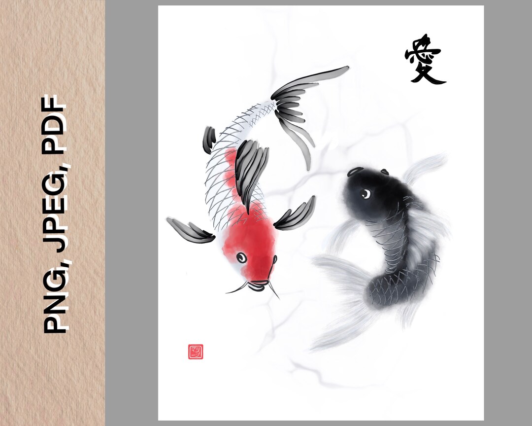 Koi Fish Art Print: Japanese Sumi-e Ink Painting (digital Download) - Etsy