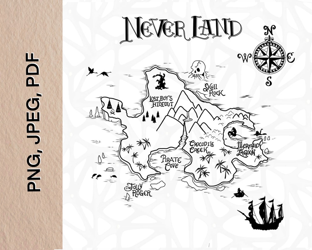 Neverland Map |peter Pan PNG, Jpeg, PDF Digital Files - Etsy