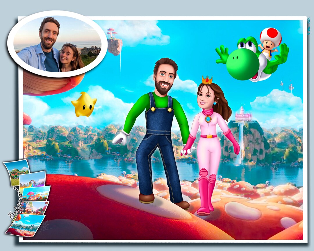Super Mario Portrait of a Couple for a Loved One|cartoon Stylized ...