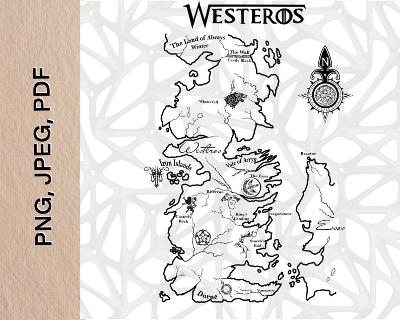 Map of Westeros Based on Game of Thrones PNG, Jpeg, PDF Digital File - Etsy