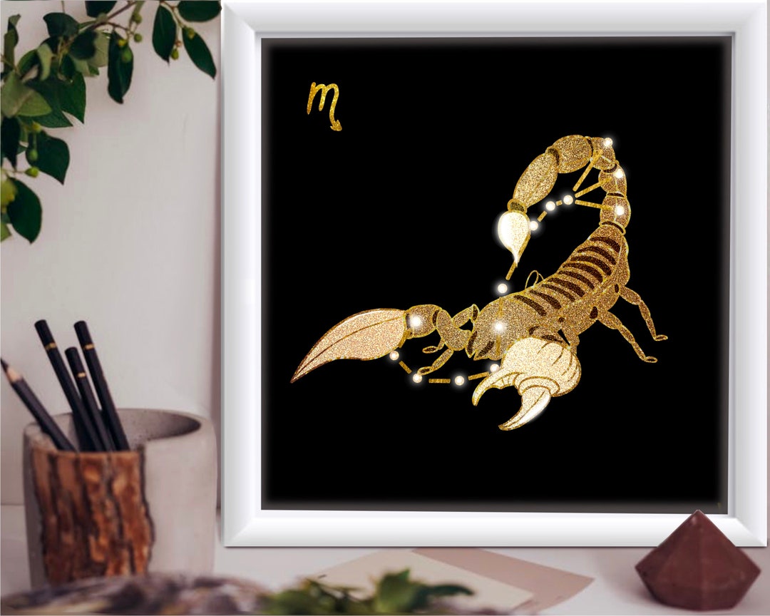 Scorpio Constellation Art Print: Gold Zodiac Star Sign (digital ...
