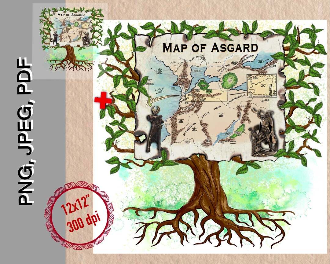 Asgard Map PNG, Pdf,jpeg Digital Files Hand Drawn Map Digital Print ...
