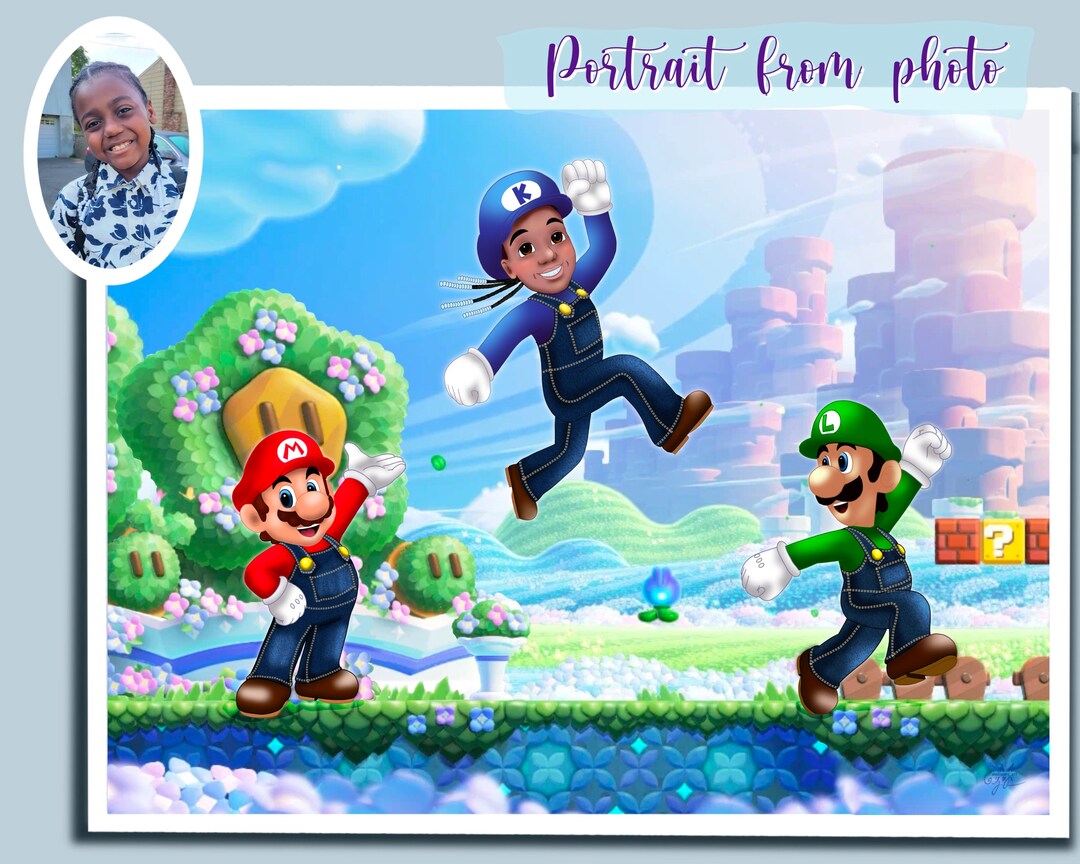 Custom Super Mario Bros. Style Cartoon Portrait From Photo - Etsy
