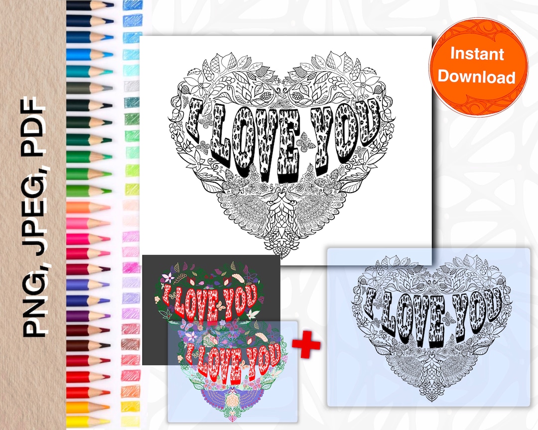 Heart I Love You Page Ready to Paint , Image of Heart 8x10” - Etsy