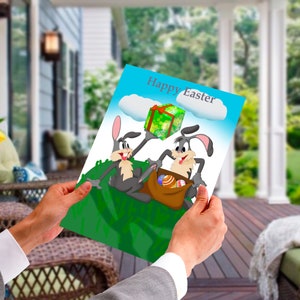 Happy Easter| Printable Cartoon Gift Card| Easter Funny Rabbit| Easter ...