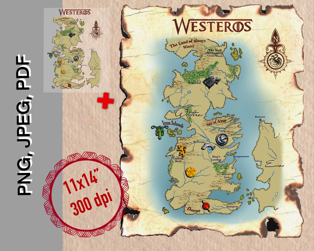 Color Map of Westeros Painted on Old Canvas Game of Throner on the Map ...