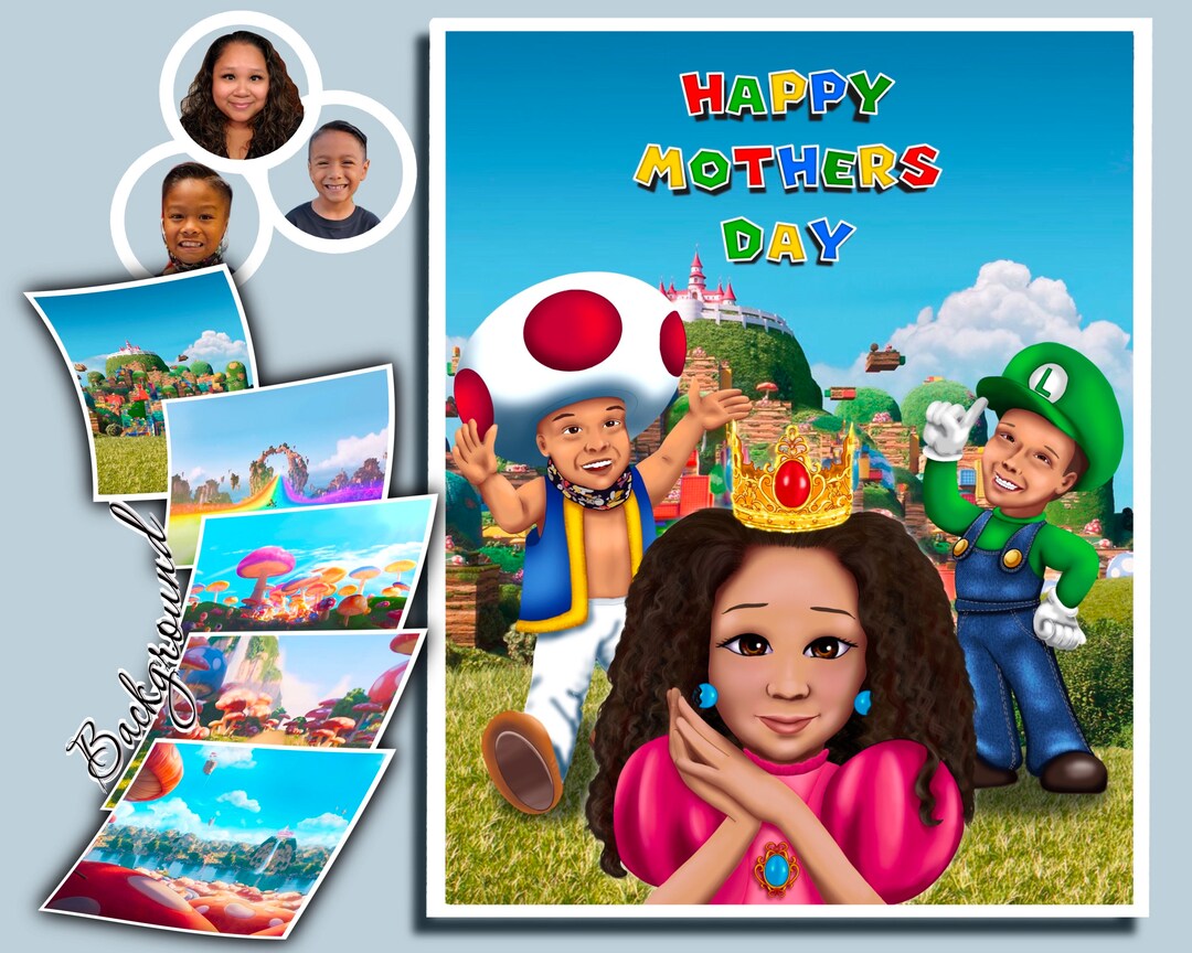 Mario Kids Custom Portrait|personalized Super Mario Family Portrait ...