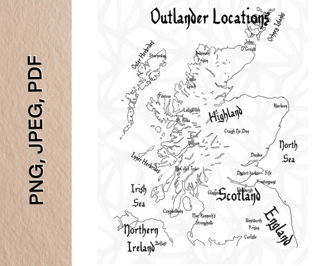 Outlander Map, Wood Engraved Map of Scotland From the World of the ...