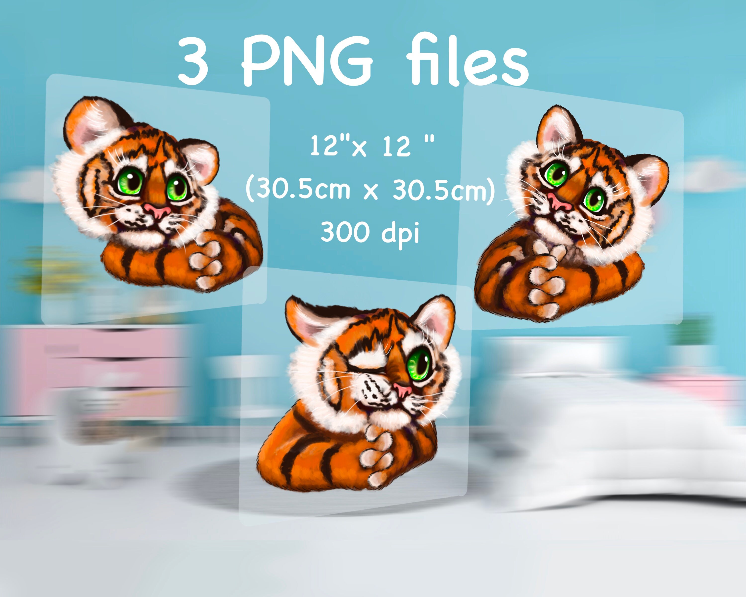 Art & Collectibles Fashion mockup Funny tiger cub Digital animal card ...