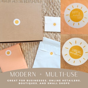 500 Happy Mail Stickers Sending Sunshine Yellow Stickers for Box of ...