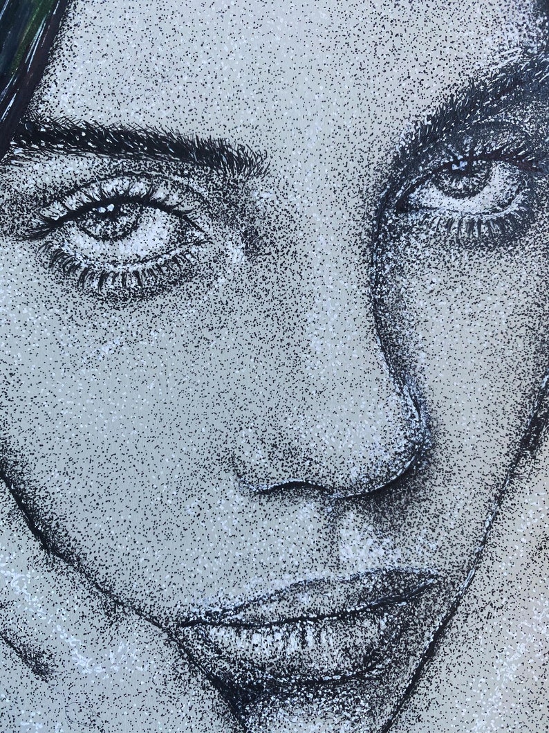 Billie Eilish Original Art Pointillism Portrait Drawing | Etsy