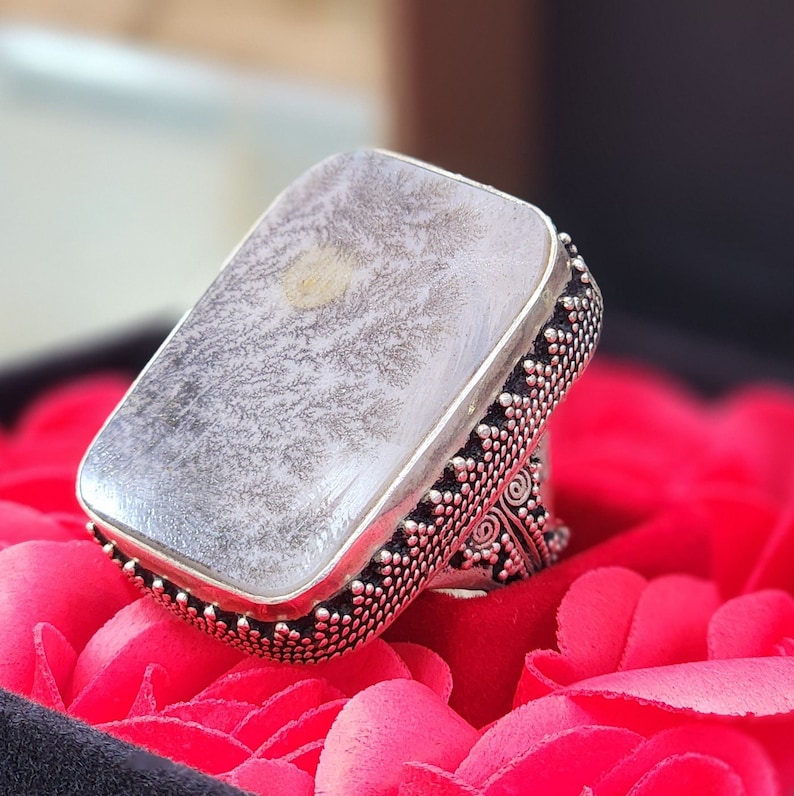 Mid-century Dendritic Agate Vintage Ring. 925 Sterling Silver Dendritic ...