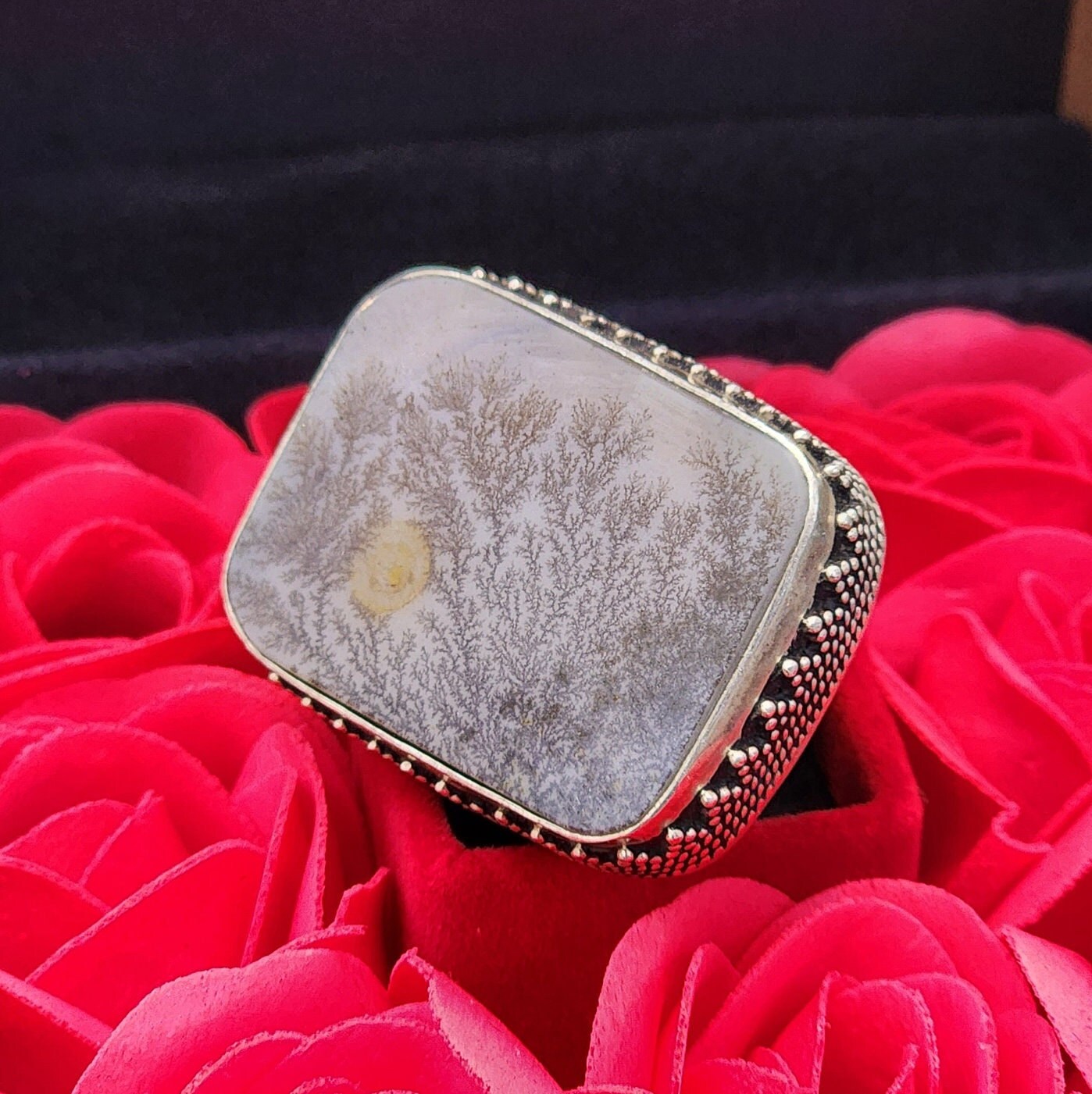 Mid-century Dendritic Agate Vintage Ring. 925 Sterling Silver Dendritic ...