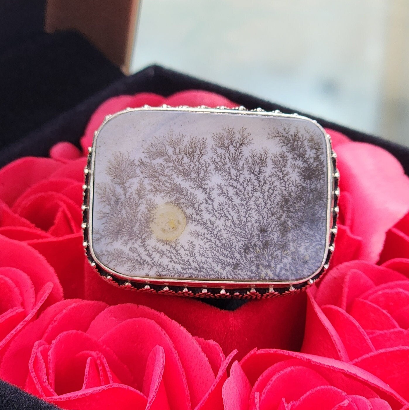 Mid-century Dendritic Agate Vintage Ring. 925 Sterling Silver Dendritic ...