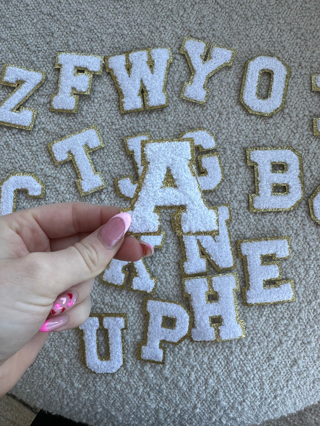 Pink & White Chenille Letter Patches Self Adhesive Patches Chenille ...