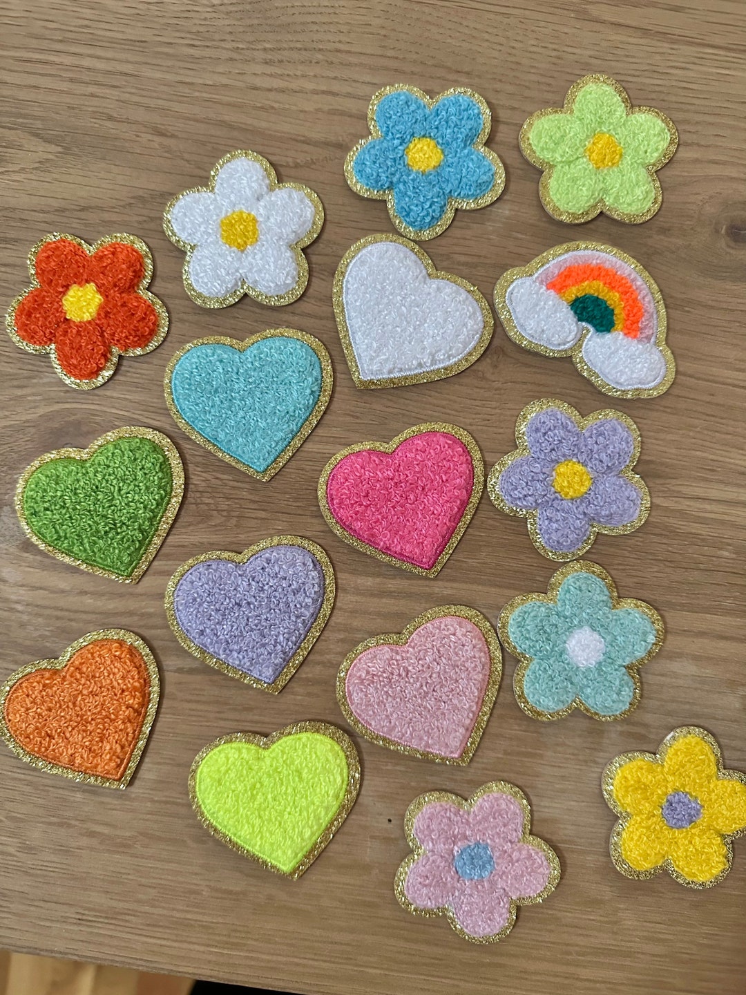 Chenille Heart Flower Patches Adhesive Patches Chenille Rainbow Patch ...