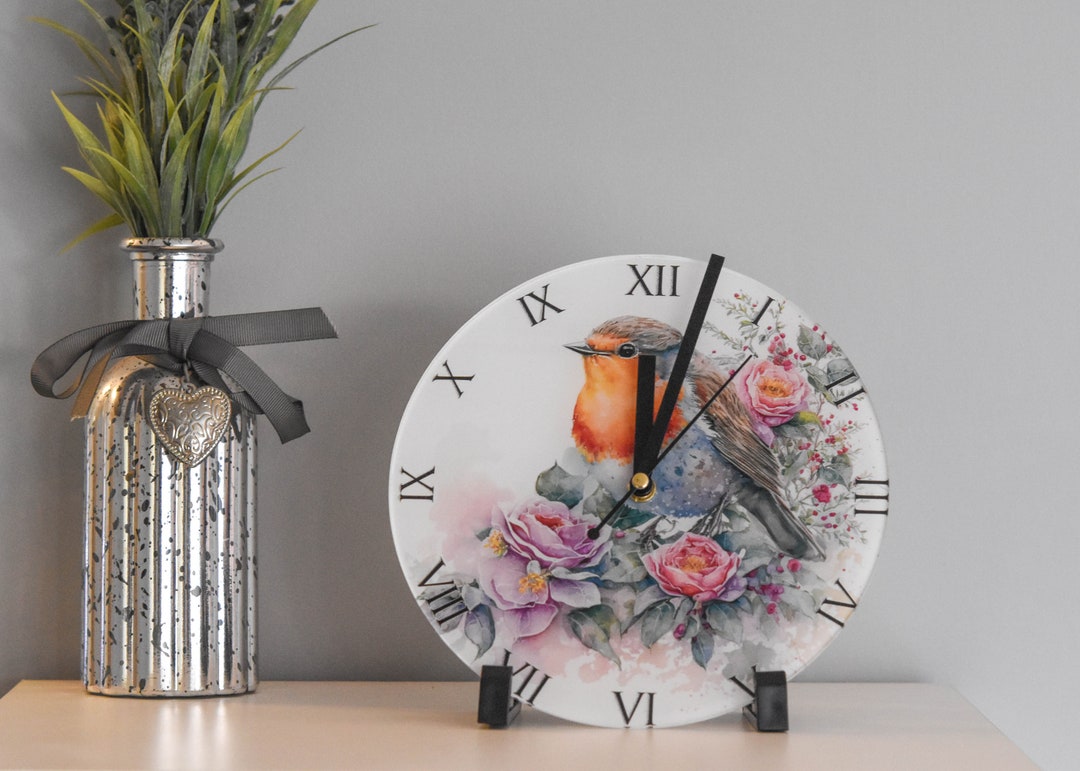 Robin Wall Clock, Nature Lovers Clock, Round Clock, Home Decor Bird ...
