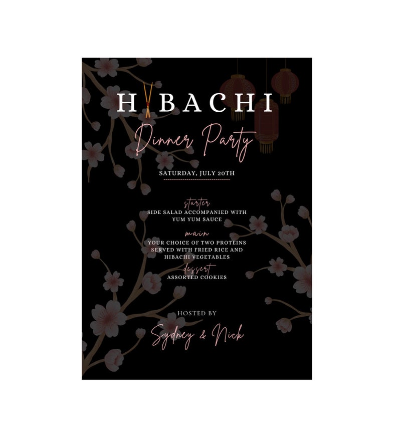 Hibachi Dinner Party Menu Template - Etsy