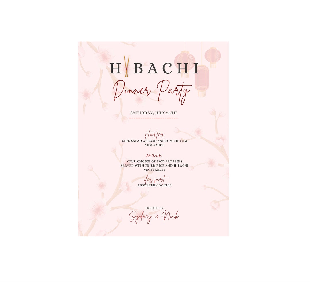 Hibachi Dinner Party Menu Template - Etsy