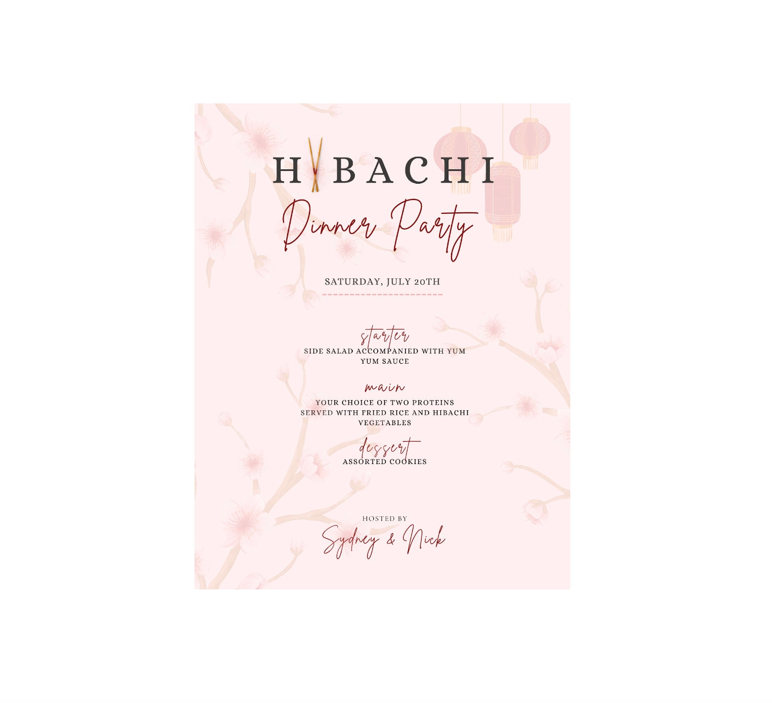 Hibachi Dinner Party Menu Template - Etsy