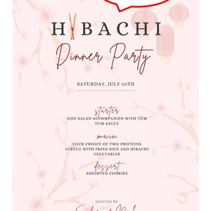 Hibachi Dinner Party Menu Template - Etsy