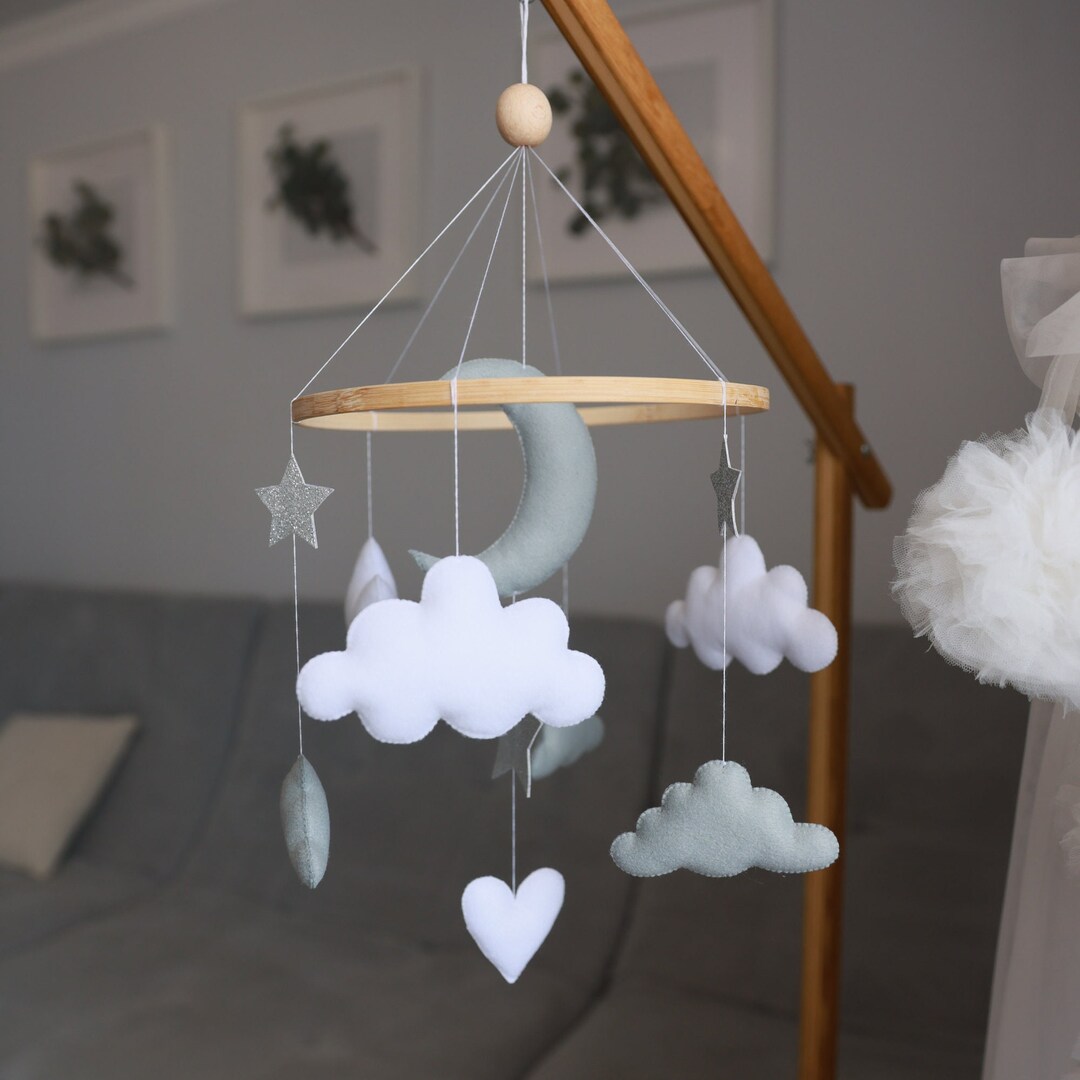 Clouds and Moon Baby Mobile, Monochrome Minimalistic Nursery Decor ...