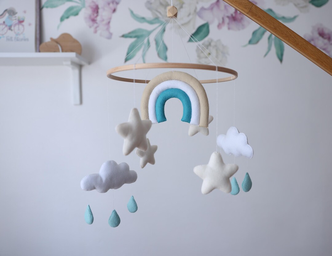 Blue Rainbow Baby Mobile, Rainbow Nursery Decor, Neutral Baby Shower ...
