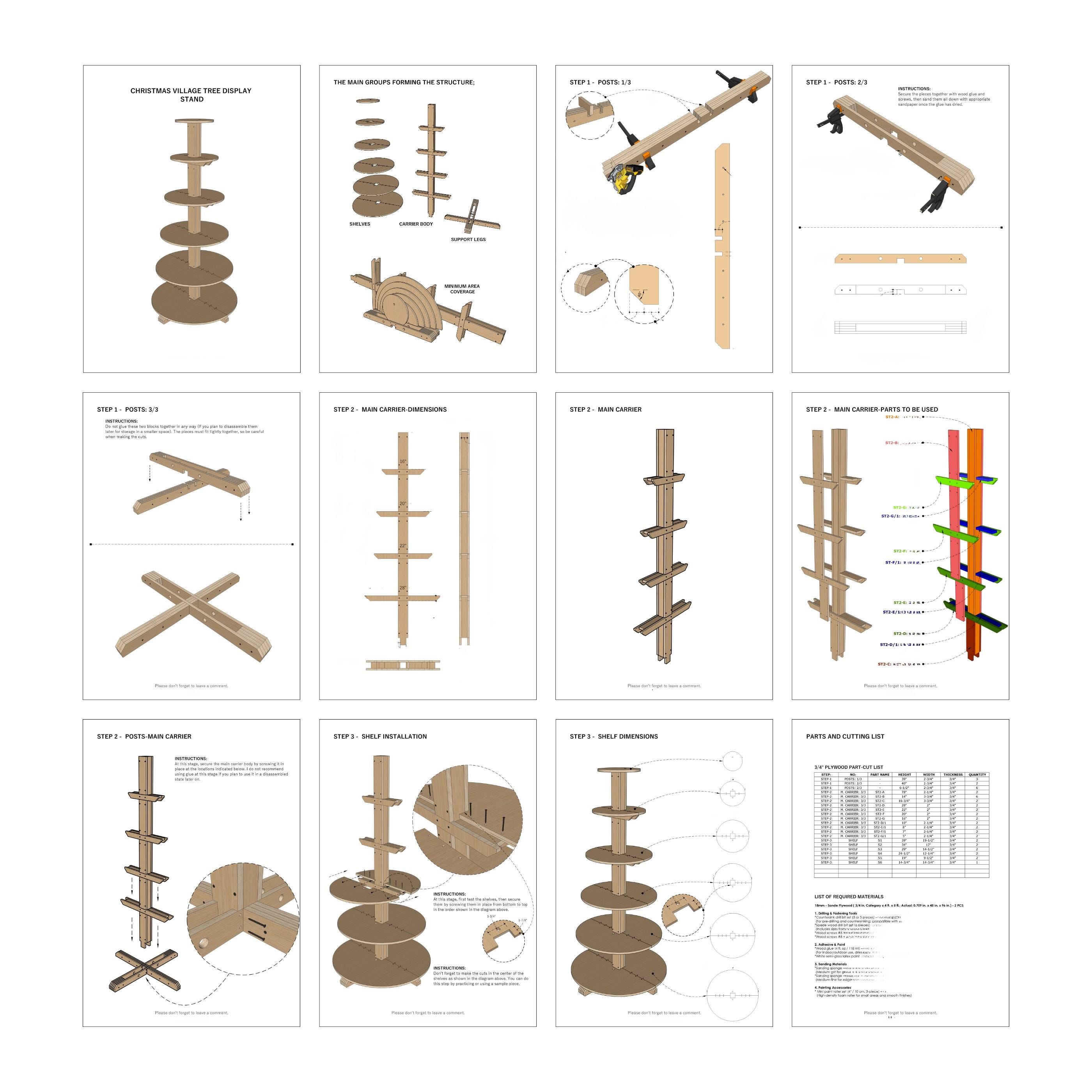 Christmas Tree , Wooden Model Kit , Diy Village Display Tree (digital ...