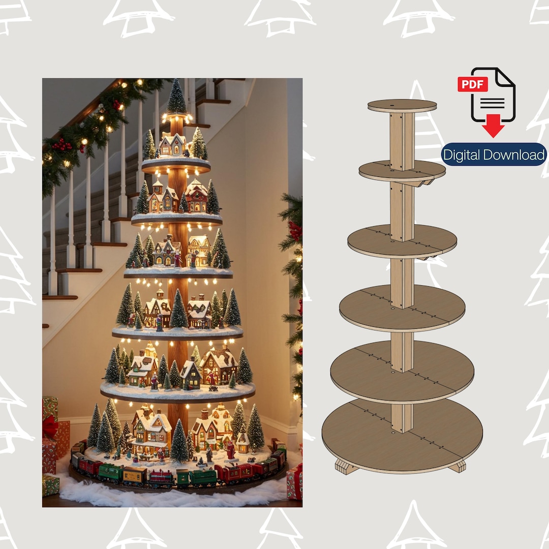 Christmas Tree , Wooden Model Kit , Diy Village Display Tree (digital ...