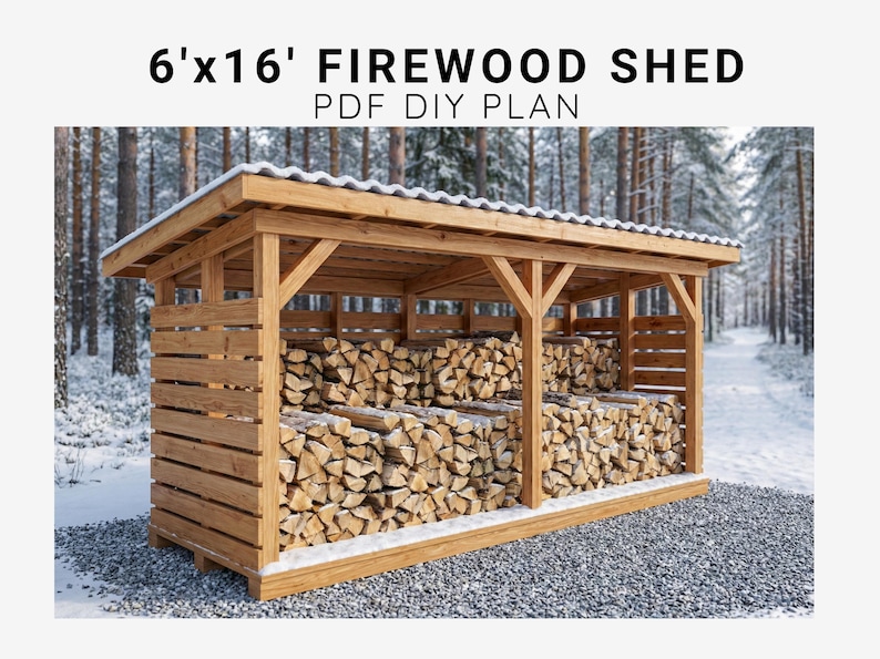 6x16 Firewood Shed Plans: 4 Cord Wood Storage DIY Build - Etsy