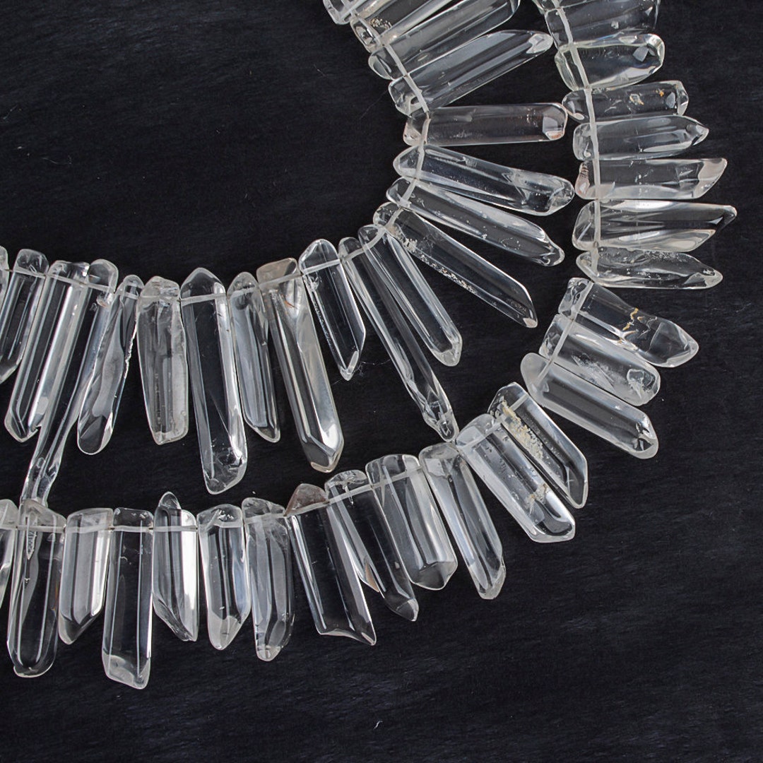 Slender Clear Quartz Crystal Polished Pointed Beads, Crystal Clear ...