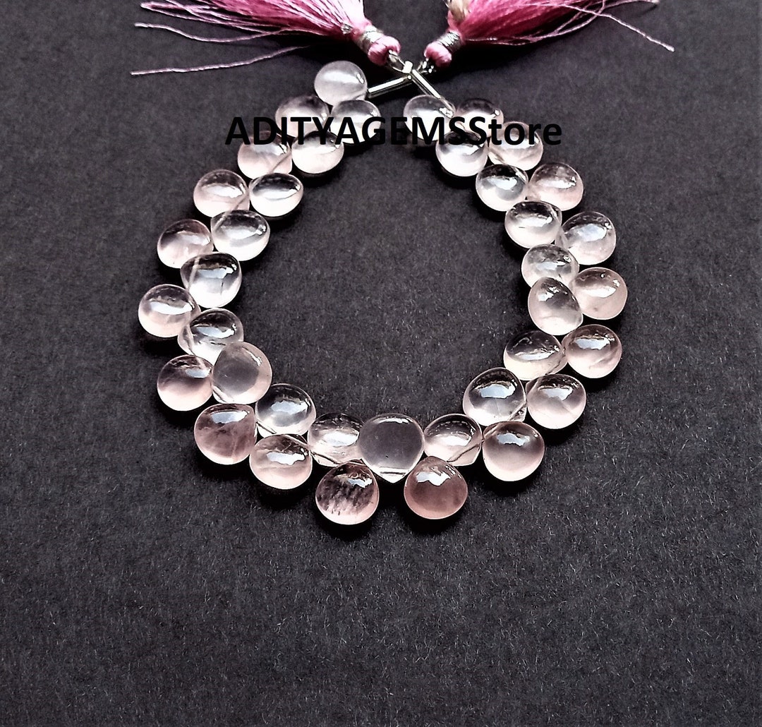 Natural Rose Quartz Smooth Heart 10mm Handmade Beads, AAA+ Rose Quartz ...