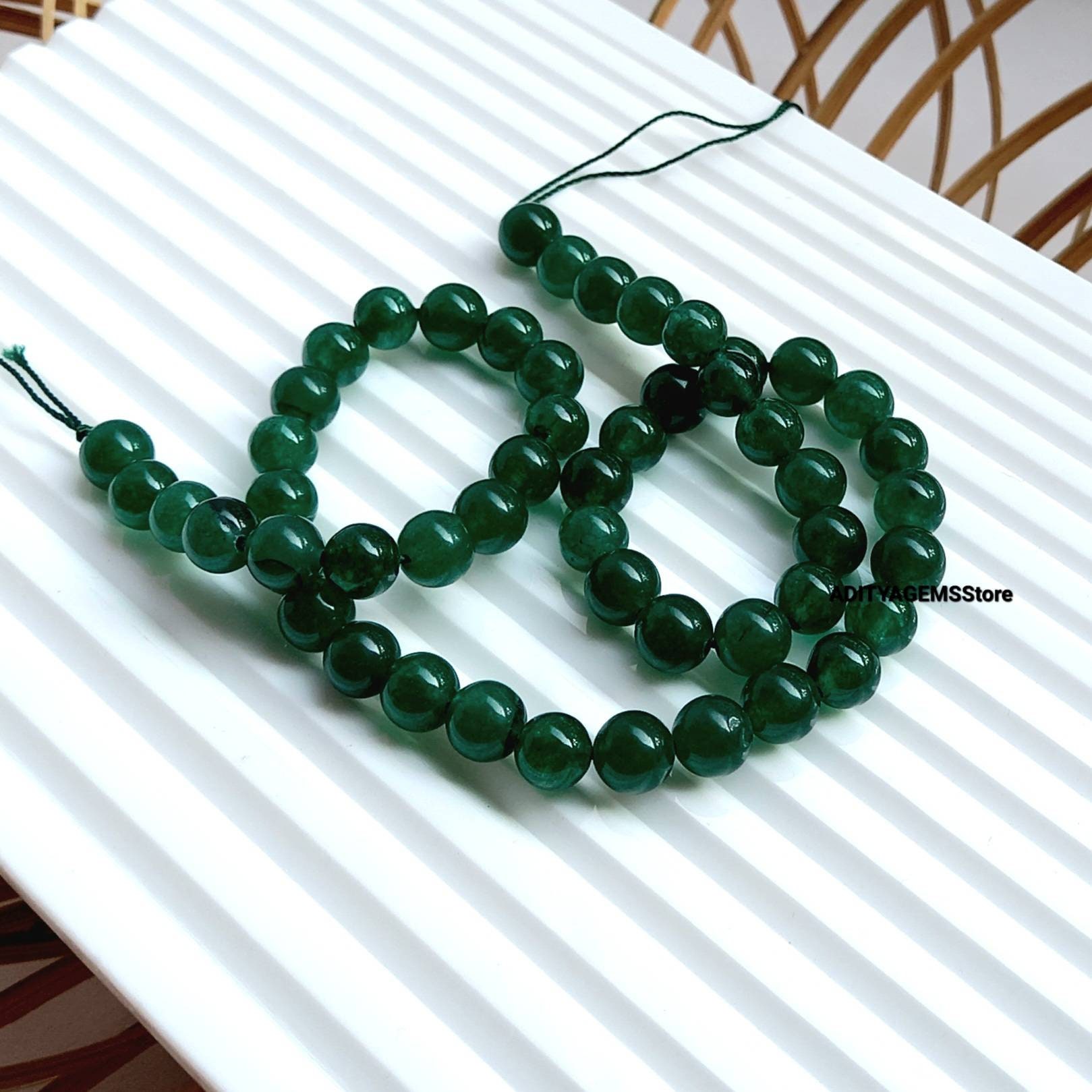 Natural Green Jade Round 6mm 8mm 10mm Smooth Handmade Beads, AAA ...